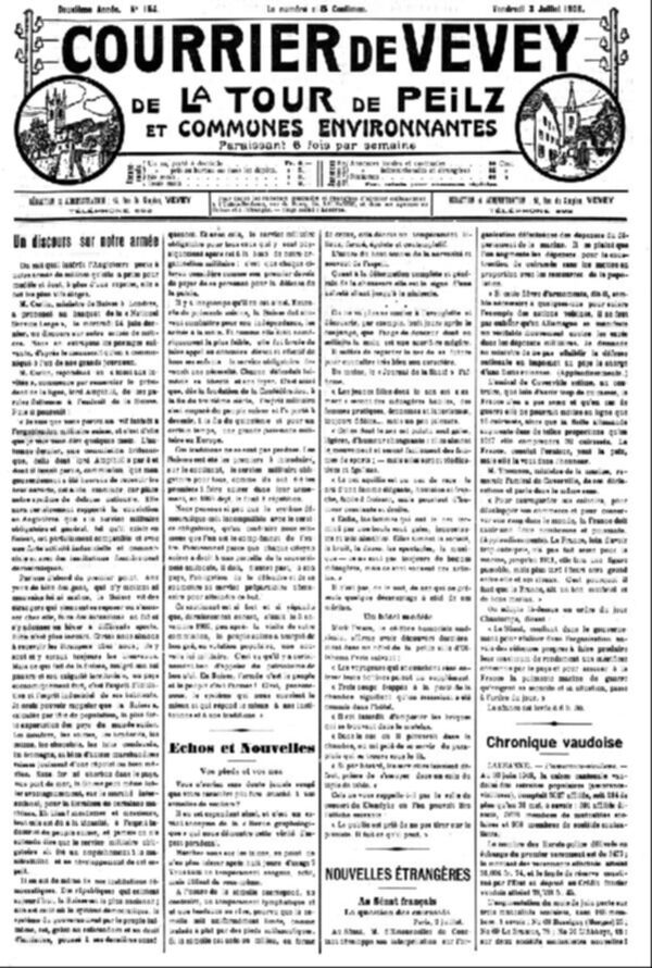 Courrier de Vevey, la Tour-de-Peilz et communes environnantes | Scriptorium