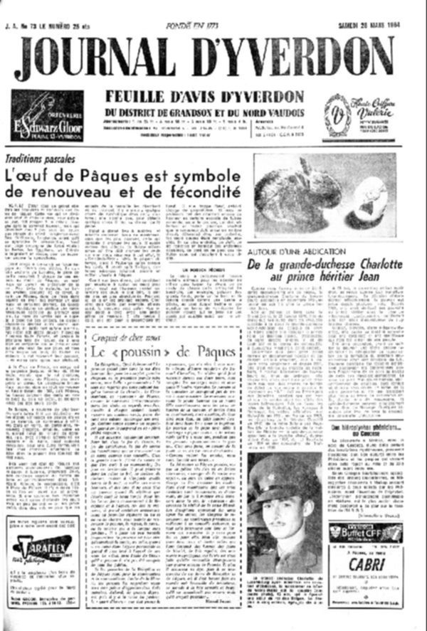 Journal d’Yverdon, Feuille d’Avis d’Yverdon, du district de Grandson et du Nord vaudois ...