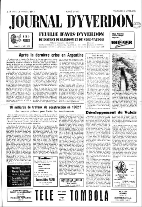 Journal d’Yverdon, Feuille d’Avis d’Yverdon, du district de Grandson et du Nord vaudois ...